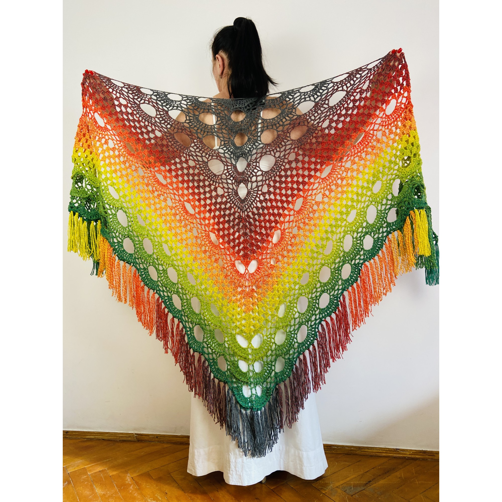 Women plus size shawl alpaca, rainbow red yellow green triangle shawl ...