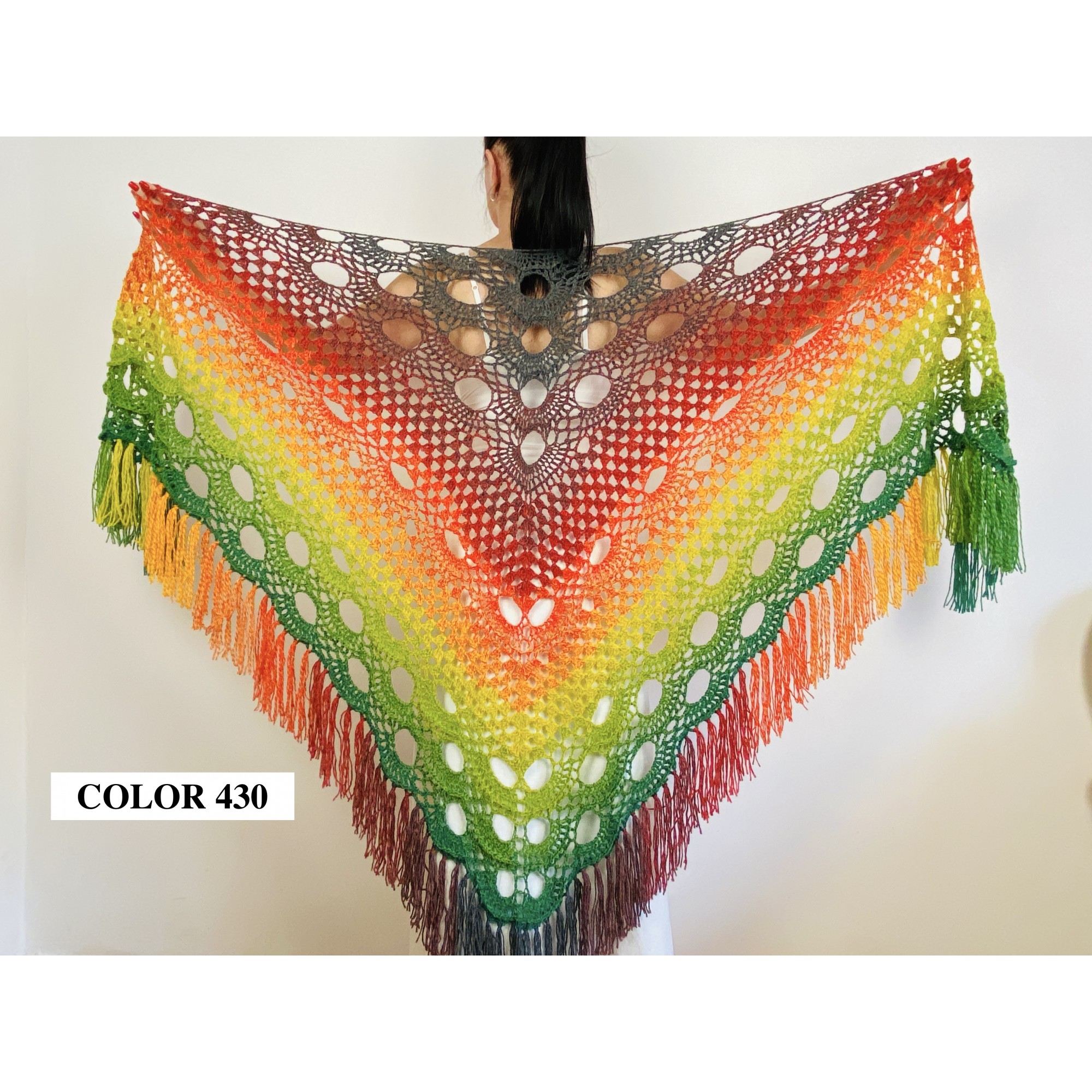 Women plus size shawl alpaca, rainbow red yellow green triangle shawl ...
