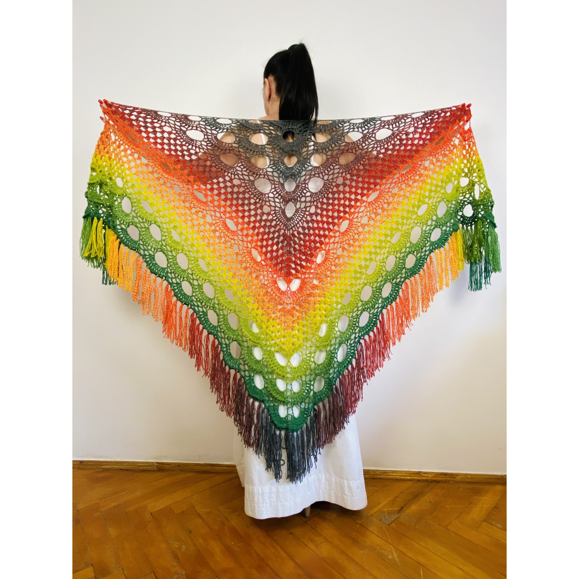 Women plus size shawl alpaca, rainbow red yellow green triangle shawl ...