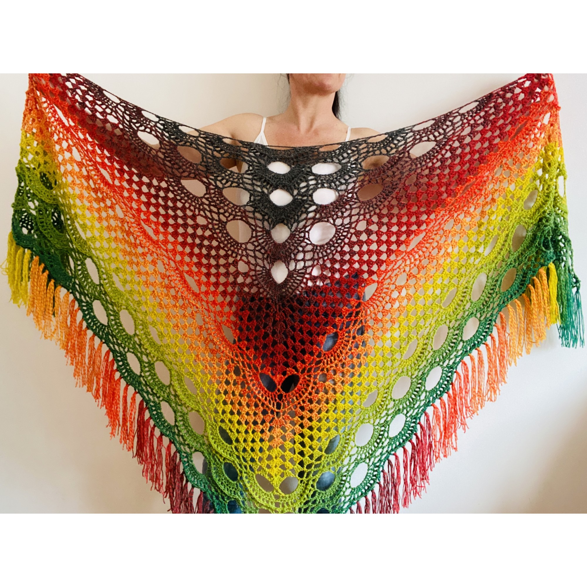 Women plus size shawl alpaca, rainbow red yellow green triangle shawl ...