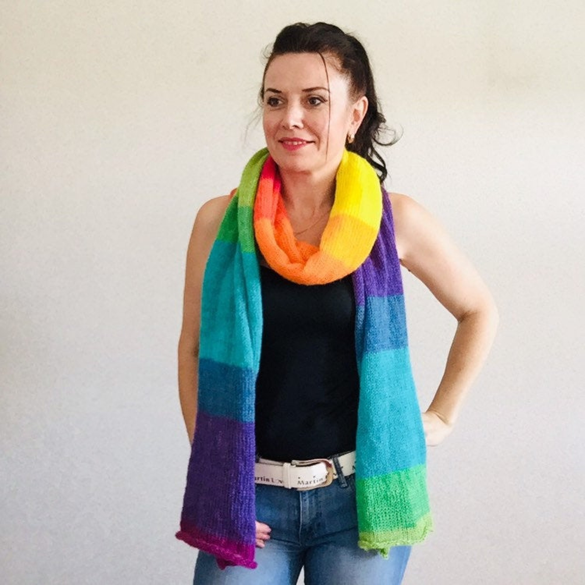 Rainbow long striped scarf women, Lace Gradient shawl wraps mohair ...